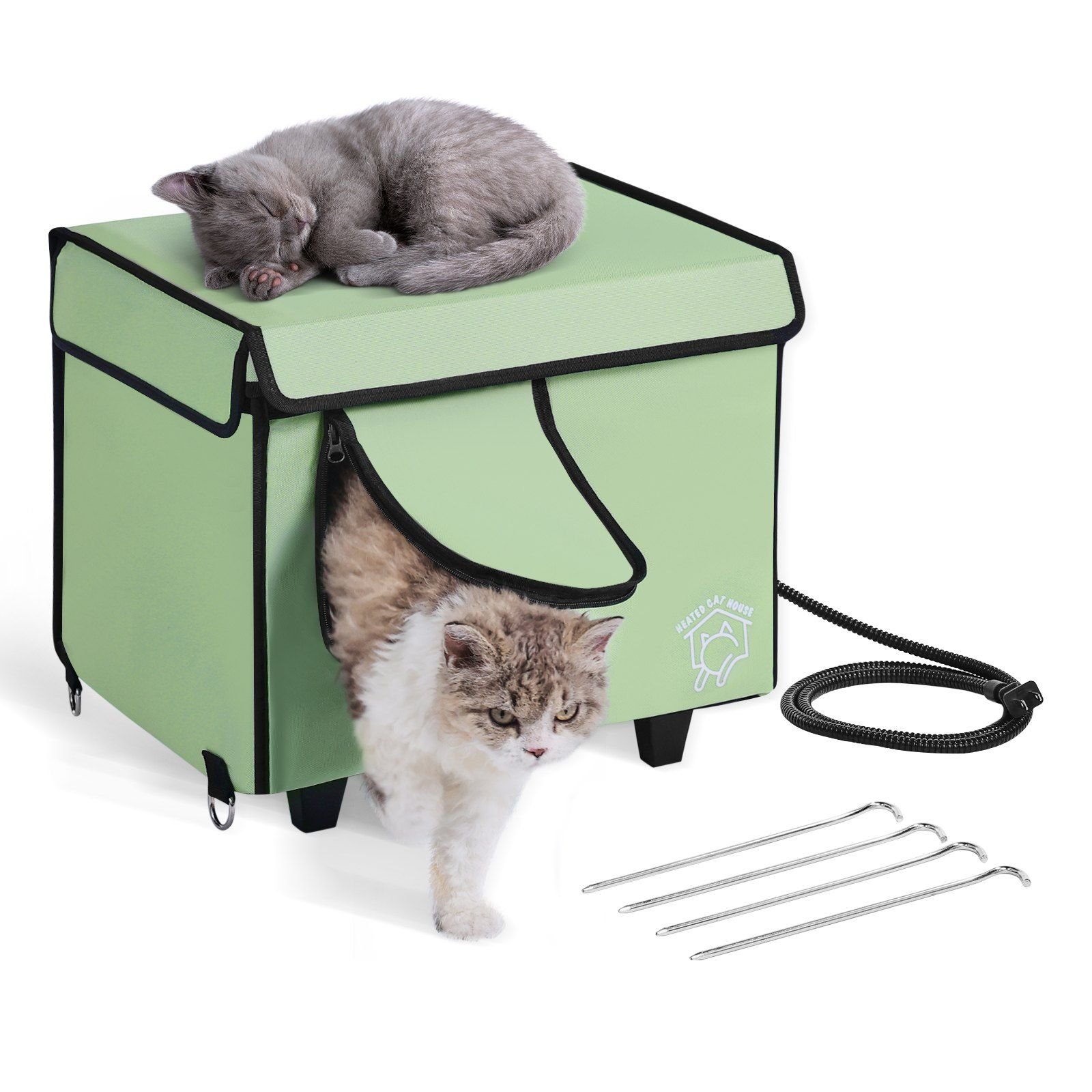 VEVOR Elevated Heated Cat House Cuboid Kitty Shelter with Heated Pad ...
